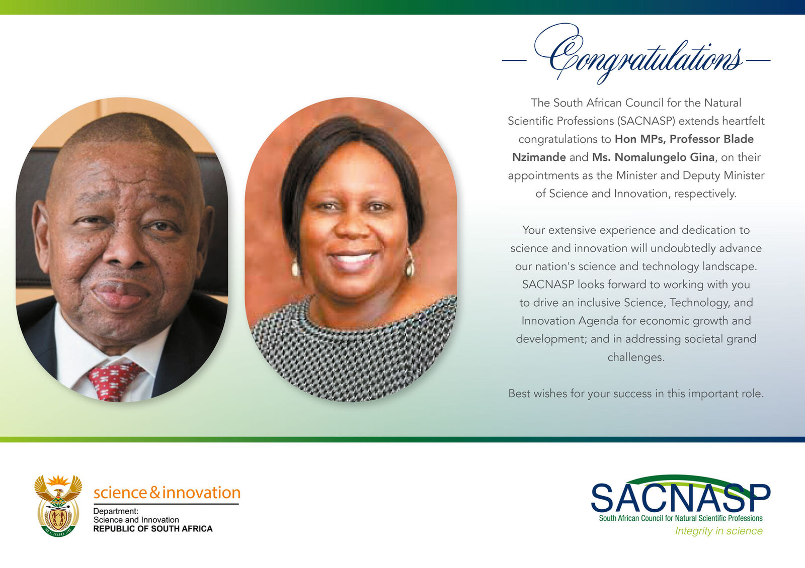 Congratulatory Message – SACNASP